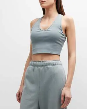 Alo Yoga Goddess Ribbed Cropped Racerback Tank Top - Cosmic Grey